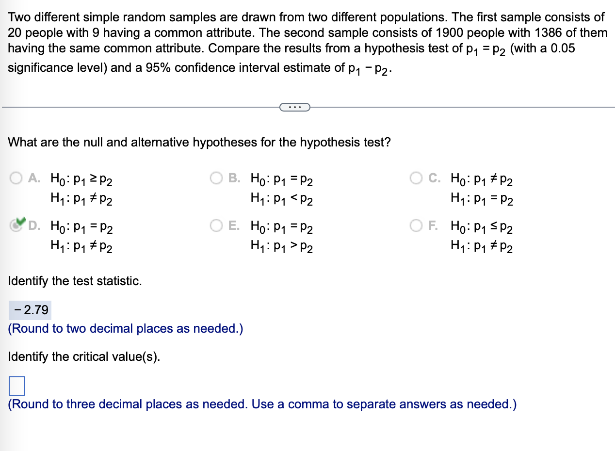 Solved Two different simple random samples are drawn from | Chegg.com