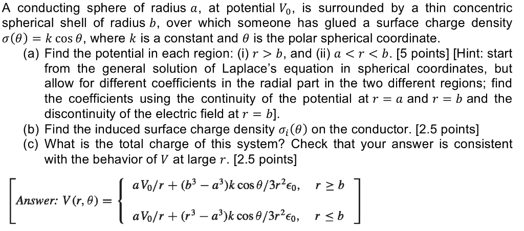 Solved A conducting sphere of radius a, at potential Vo, is | Chegg.com
