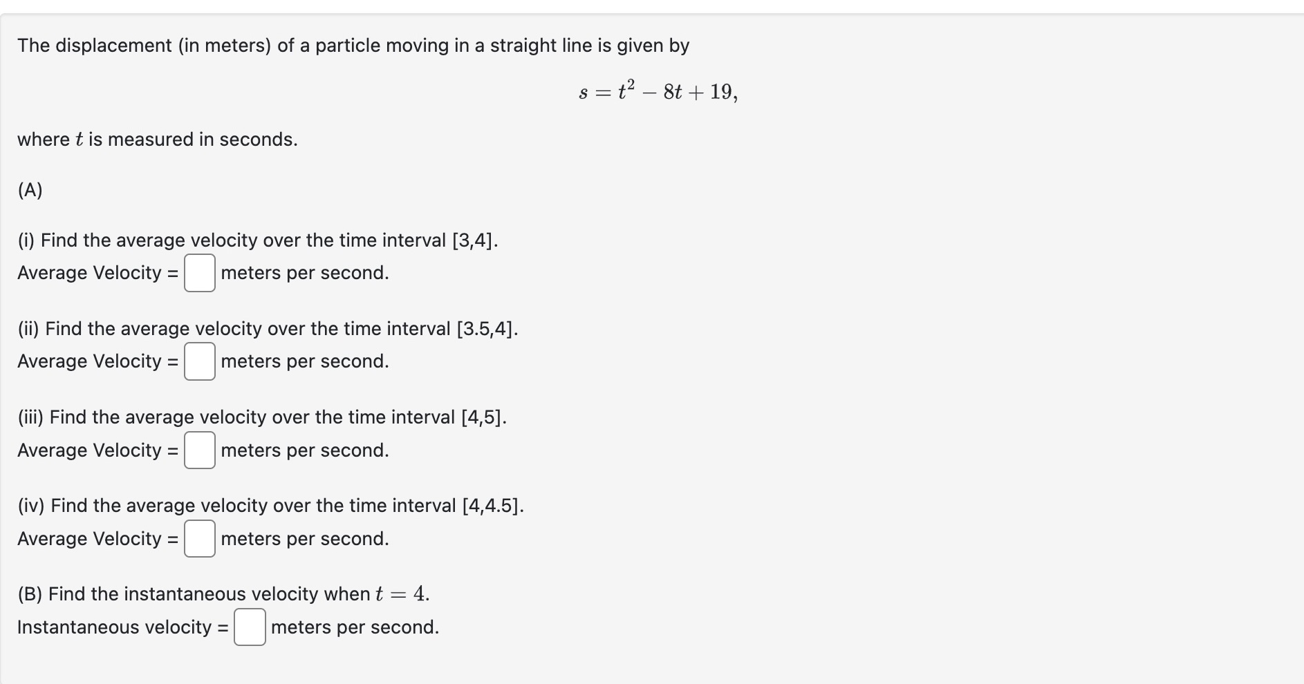 Solved The displacement (in meters) of a particle moving in | Chegg.com
