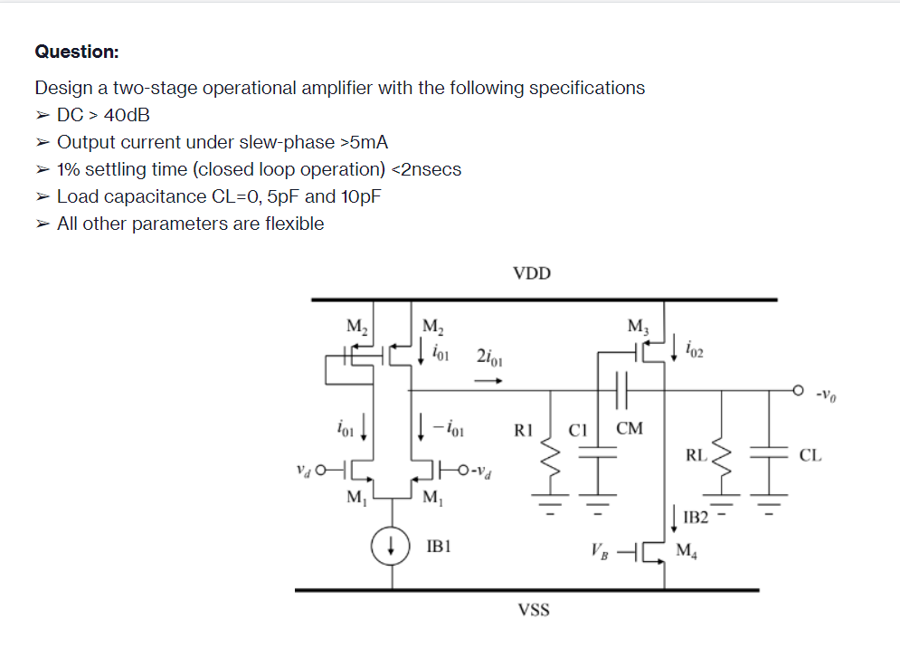 Solved Question:Design a two-stage operational amplifier | Chegg.com