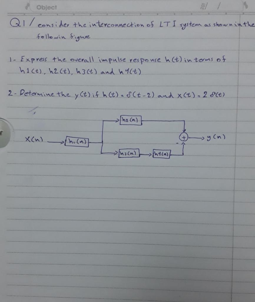 Solved Object Qll consider the interconnection of LT I | Chegg.com