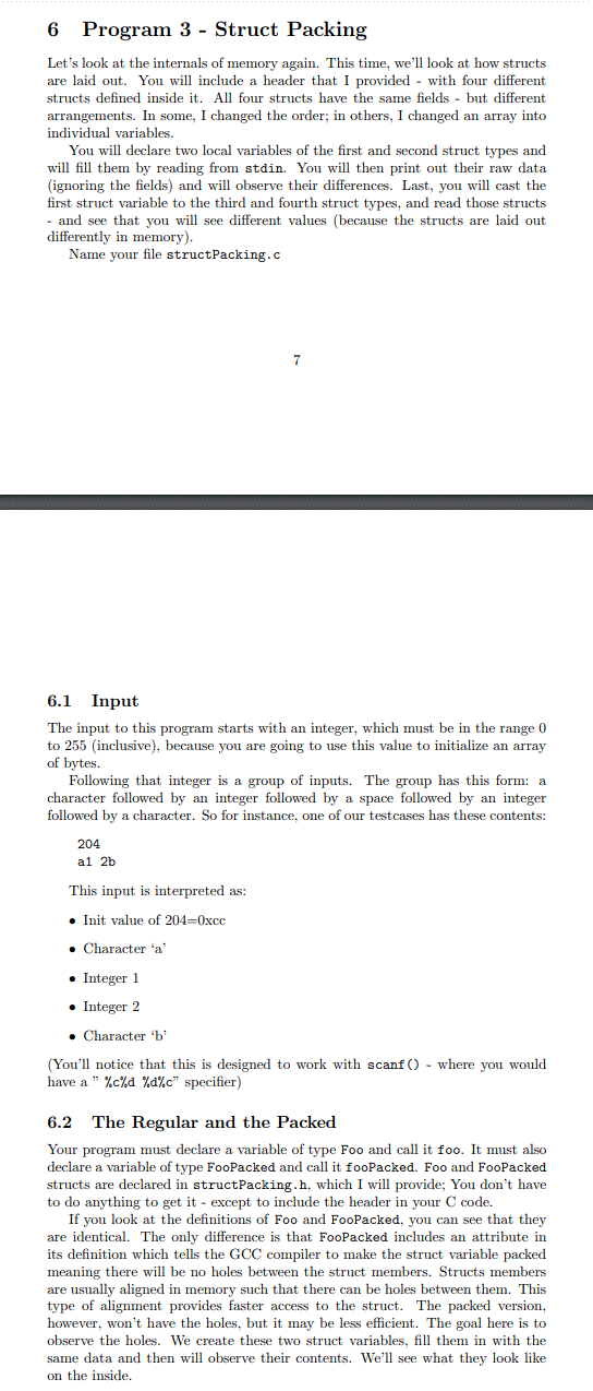 Solved 6 Program 3 - Struct Packing Let's look at the | Chegg.com