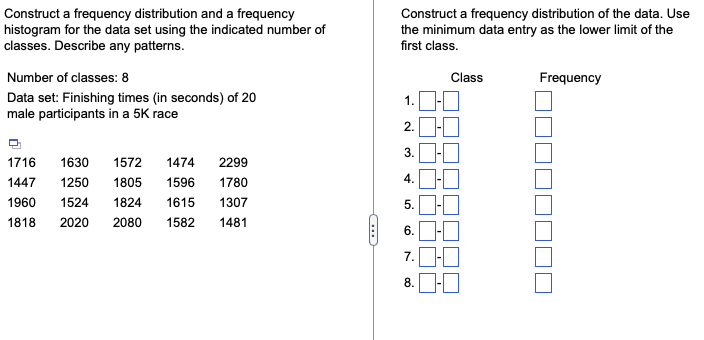 Solved \begin{tabular}{l|l} Construct a frequency | Chegg.com