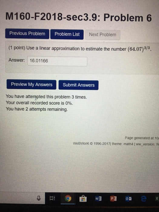 Solved M160-F2018-sec3.9: Problem 6 Previous Problem Problem | Chegg.com | Chegg.com