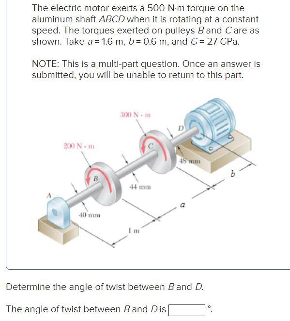[Solved]: The electric motor exerts a 500-Nm torque on the a
