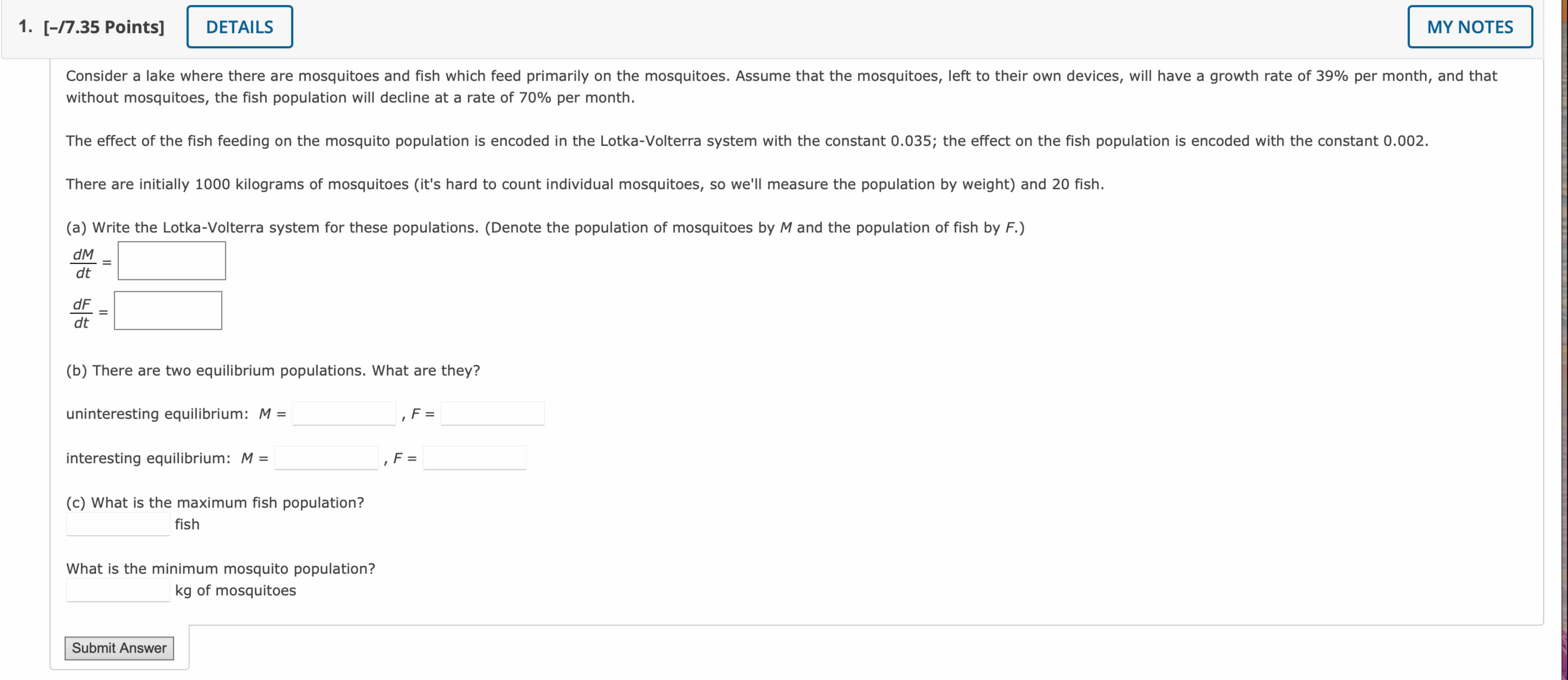 Solved without mosquitoes, the fish population will decline | Chegg.com