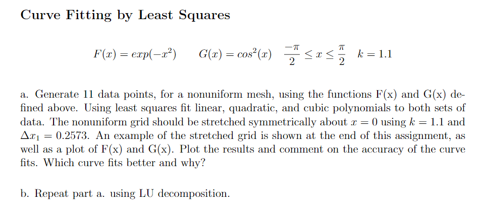 Curve Fitting by Least Squares — 7T F(2) = exp(-2) | Chegg.com