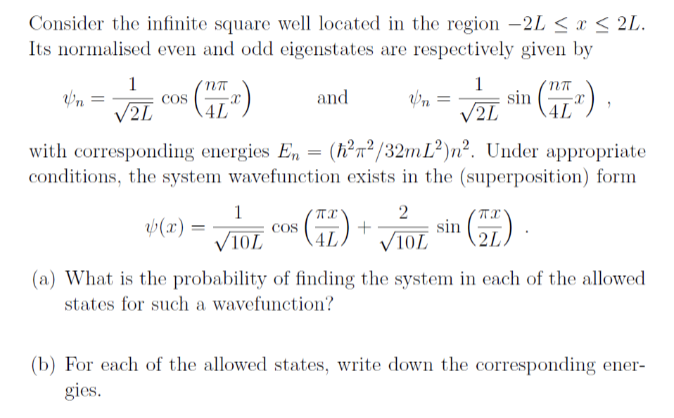 Consider the infinite square well located in the | Chegg.com