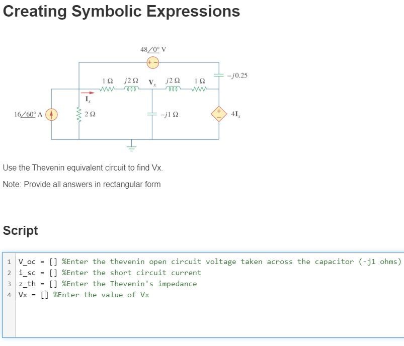 Solved Creating Symbolic Expressions 48/0° V 112 j22 v 22 10 | Chegg.com