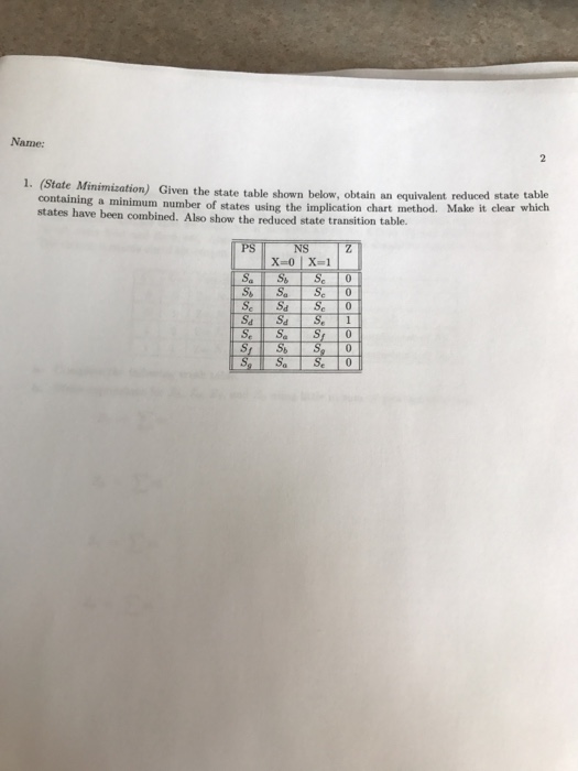Solved (State Minimization) Given the state table shown | Chegg.com
