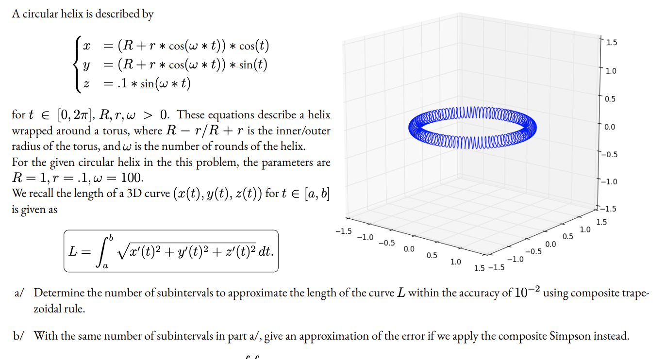 Solved A circular helix is described by 1.5 х = Y = (R+r * | Chegg.com