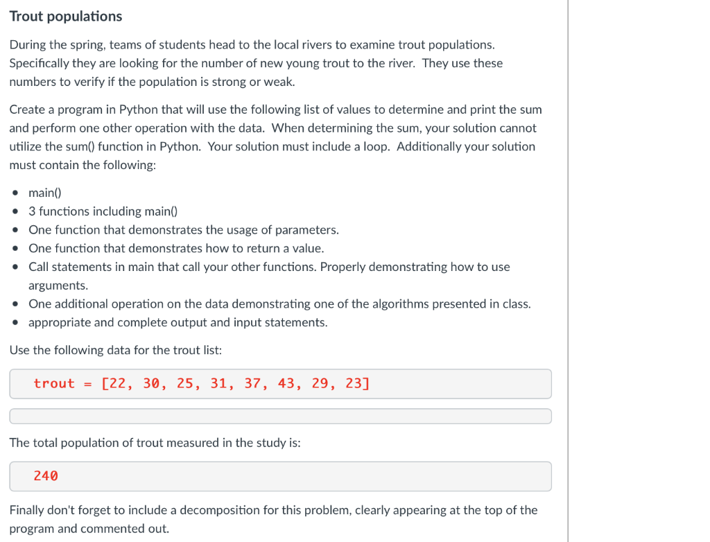 Solved Trout populations During the spring, teams of | Chegg.com