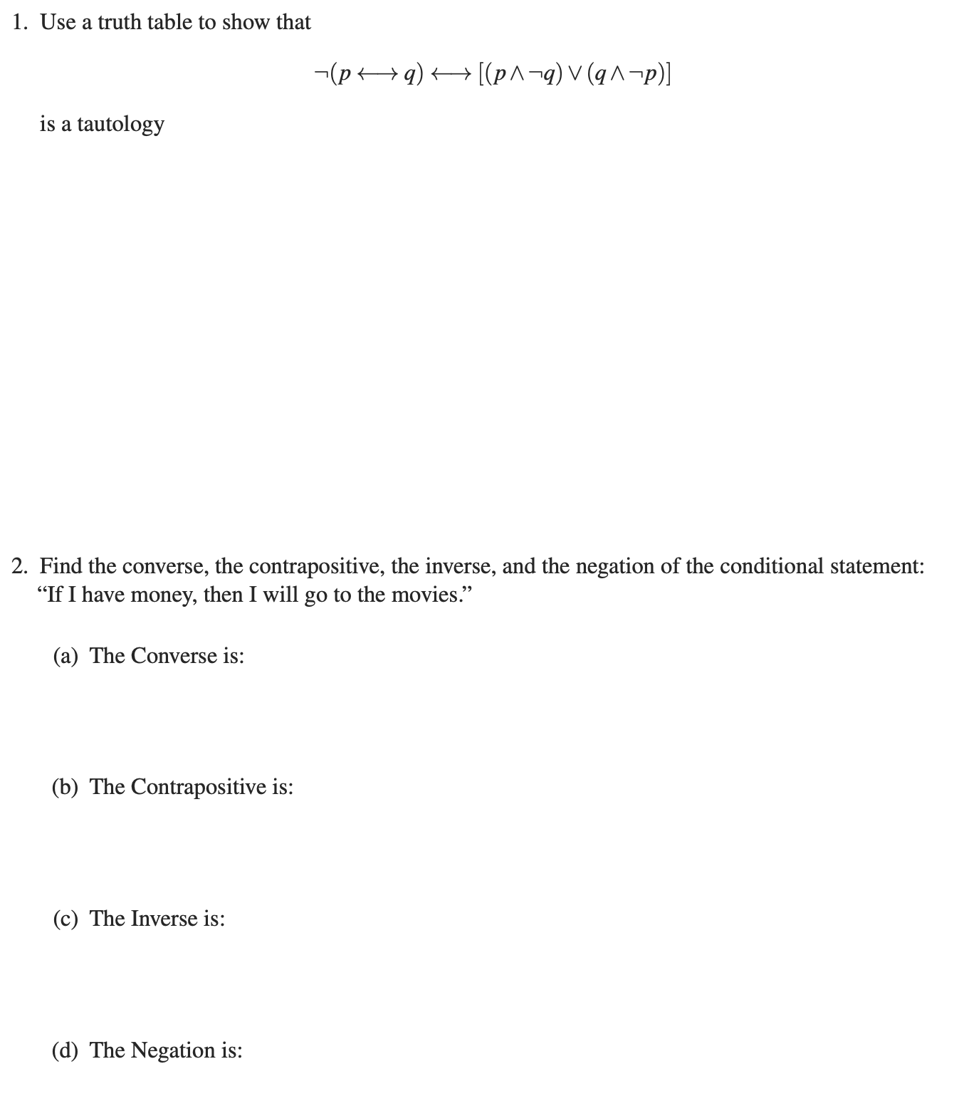 Solved 1. Use a truth table to show that | Chegg.com