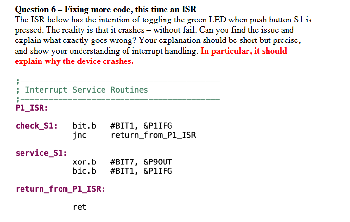 Solved Question 6 - Fixing more code, this time an ISR The | Chegg.com