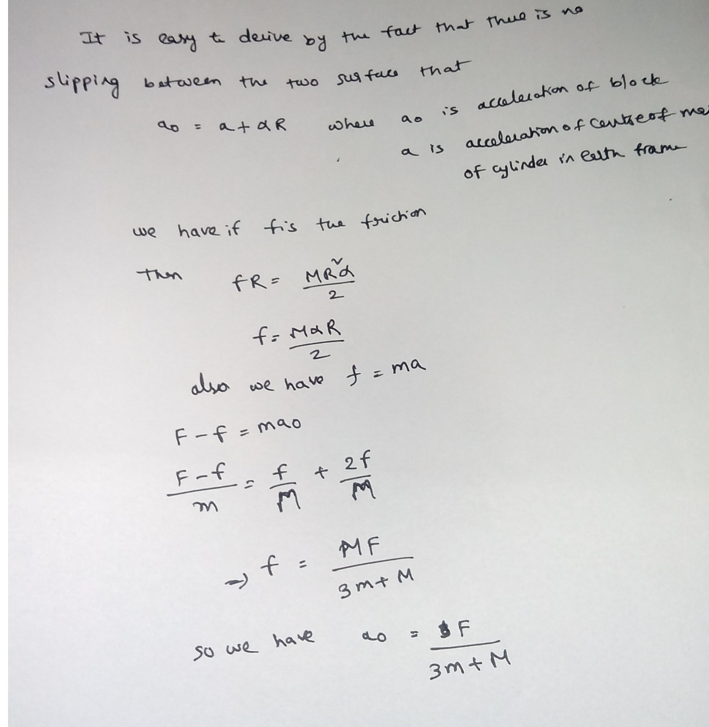 Solved A uniform cylinder of mass M and radius R is at rest | Chegg.com