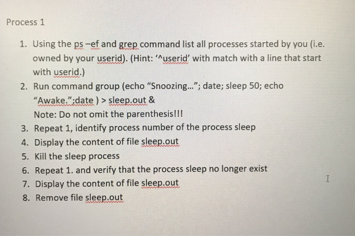 Solved Process1 1. Using the ps-ef and grep command list all | Chegg.com