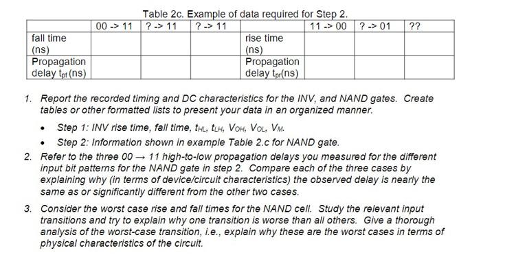 Solved Table 2c. Fxamnle of data renulired for Sten? 1. | Chegg.com