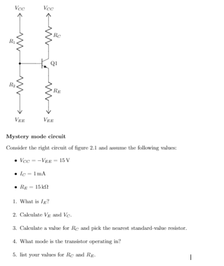 Solved Voc Vec {RE Rc } RE VEE VEE Mystery mode circuit | Chegg.com