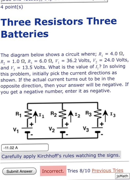 Solved 4 point(s) Three Resistors Three Batteries The | Chegg.com