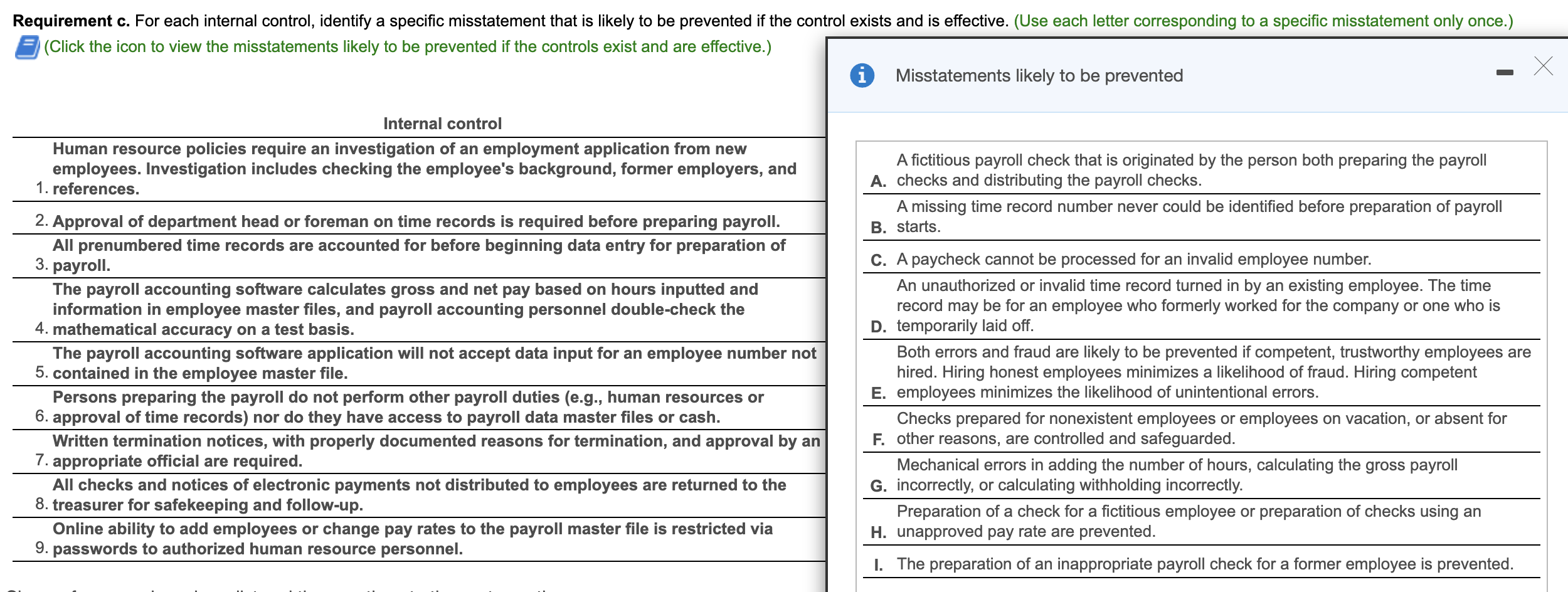 Solved Requirement c. For each internal control, identify a | Chegg.com