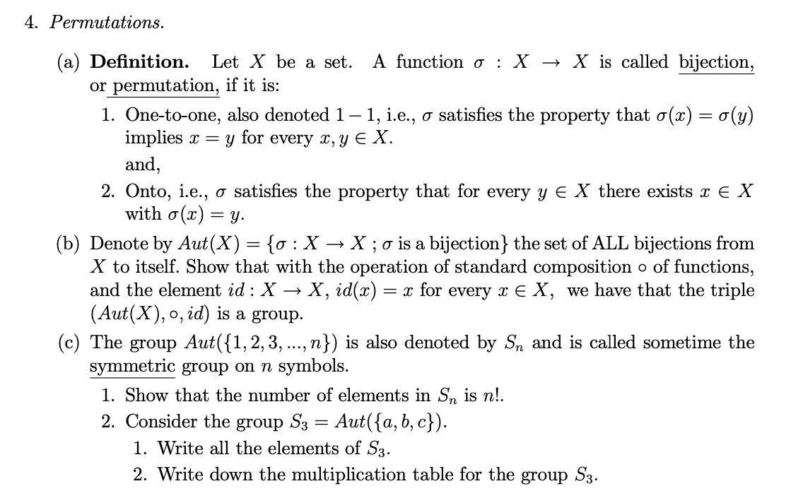 Solved 4. Permutations. (a) Definition. Let X be a set. A | Chegg.com