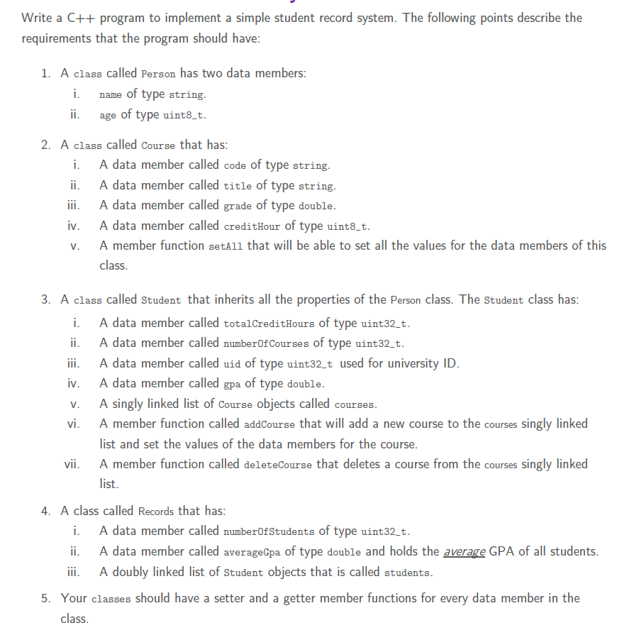 Solved Write a C++ program to implement a simple student | Chegg.com