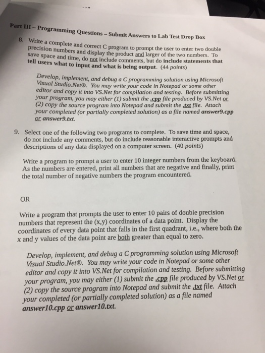 Solved Part III- Programming Questions - Submit Answers to | Chegg.com