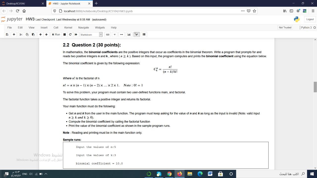 Solved Desktop/ICS104/ X HW3 - Jupyter Notebook X + х → C O | Chegg.com
