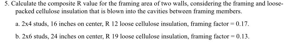 Solved 5. Calculate the composite R value for the framing | Chegg.com