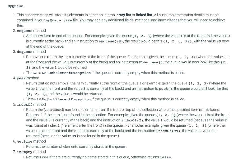Solved 1. This concrete class will store its elements in | Chegg.com