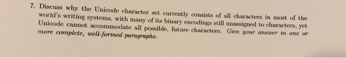 Solved 7. Discuss why the Unicode character set currently | Chegg.com