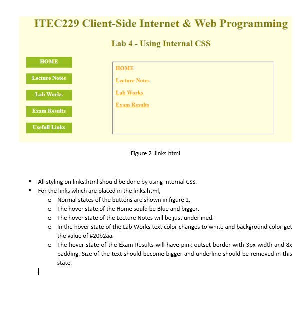 Solved ITEC 229 - LAB 4 -Using Internal CSS For Lab 4 you | Chegg.com