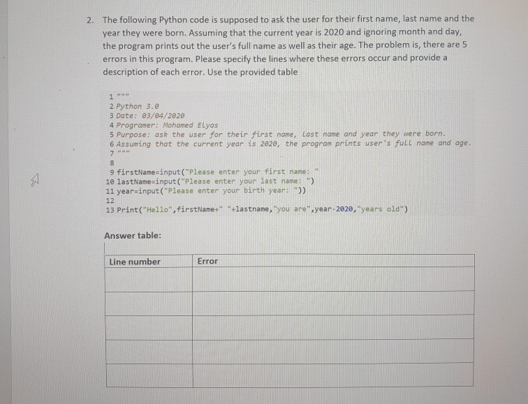 Solved 2. The following Python code is supposed to ask the | Chegg.com