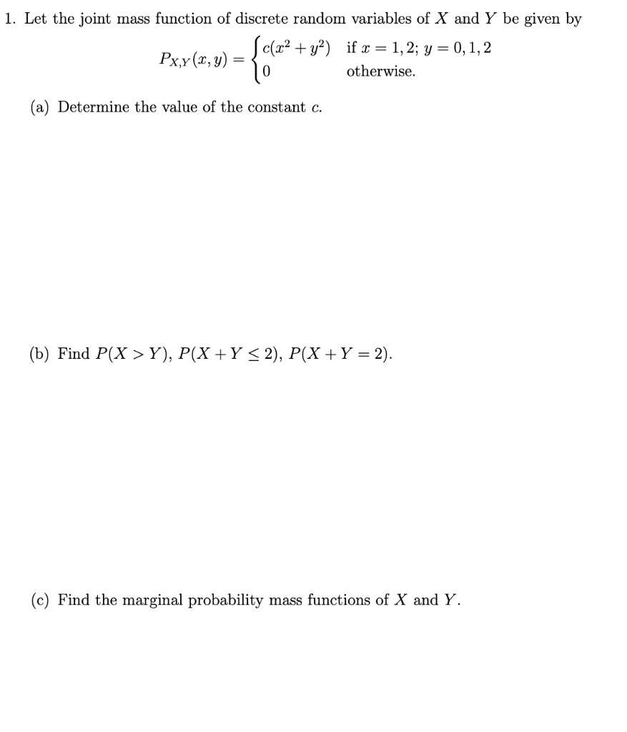 Solved Let the joint mass function of discrete random | Chegg.com