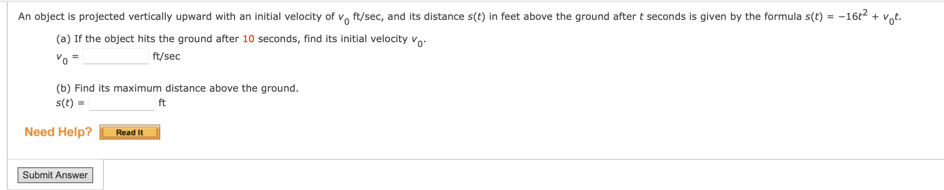 Solved An object is projected vertically upward with an | Chegg.com