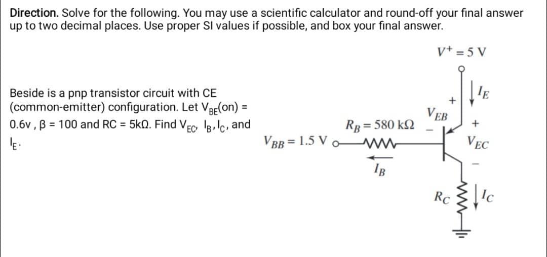 Solved Direction. Solve for the following. You may use a | Chegg.com