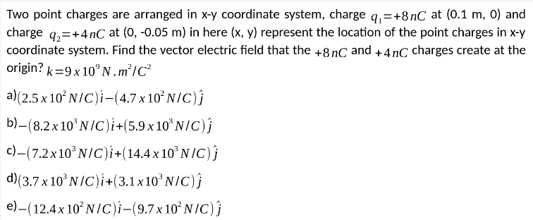 Solved Two point charges are arranged in x−y coordinate | Chegg.com