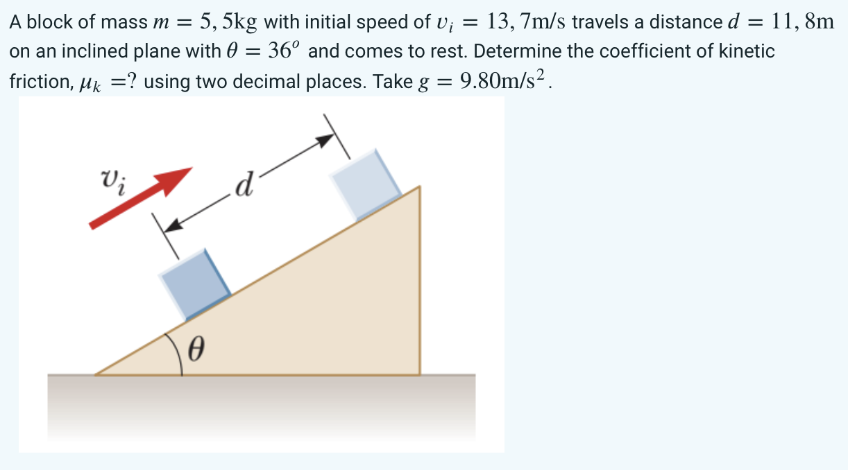 Solved A block of mass m=5,5kg ﻿with initial speed of | Chegg.com