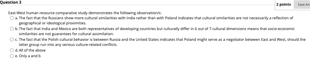 Solved Question 3 2 points Save An East-West human resource | Chegg.com