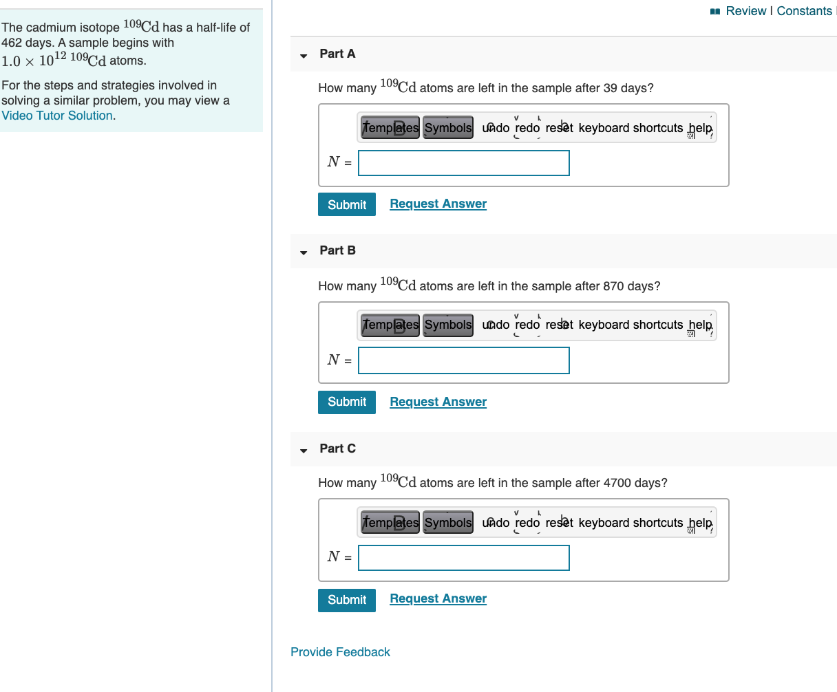 Solved n Review Constants The cadmium isotope 109Cd has a | Chegg.com