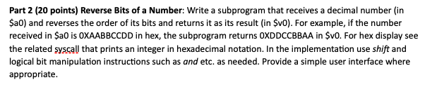 Solved Part 2 (20 points) Reverse Bits of a Number: Write a | Chegg.com