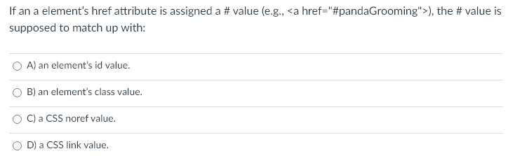 Solved If an a element's href attribute is assigned a # | Chegg.com