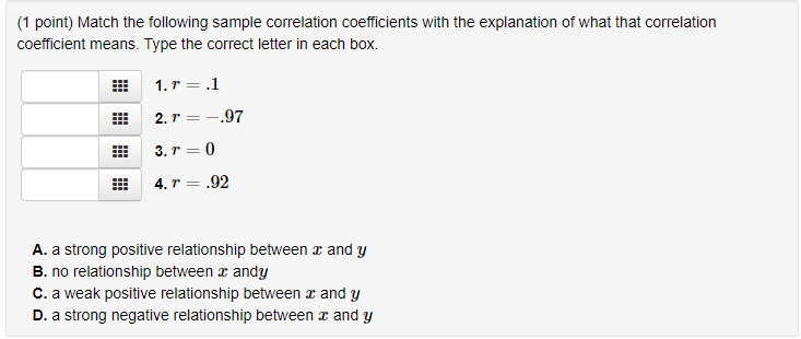 Solved (1 point) Match the following sample correlation | Chegg.com
