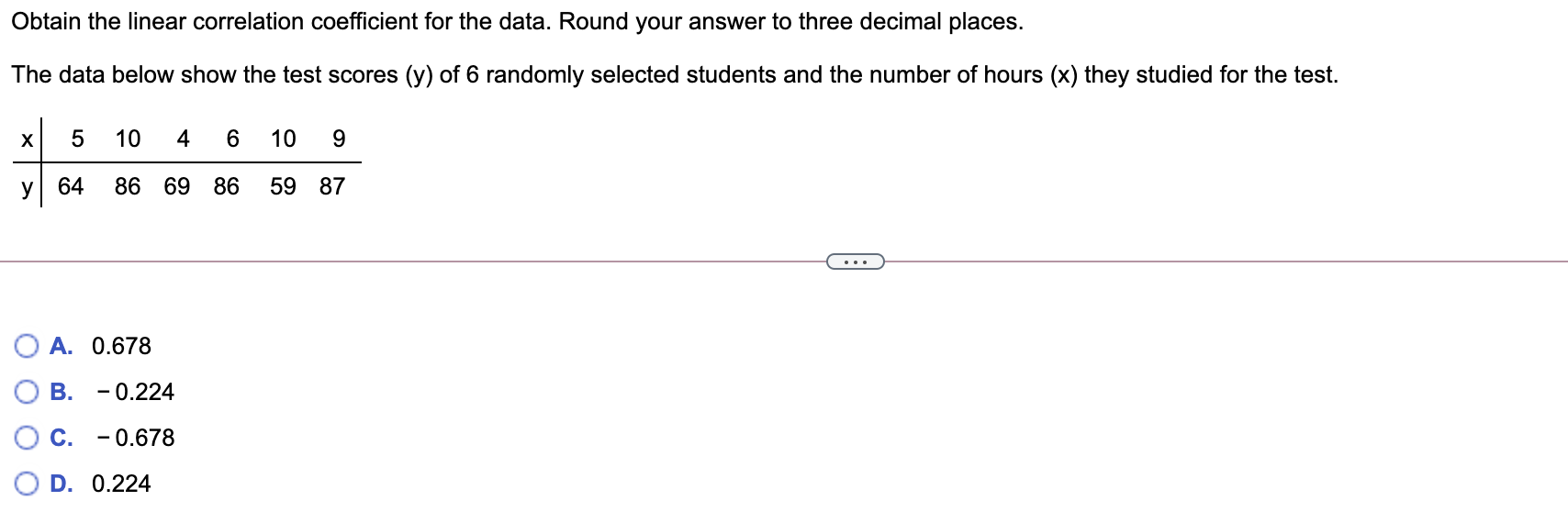Solved Obtain the linear correlation coefficient for the | Chegg.com