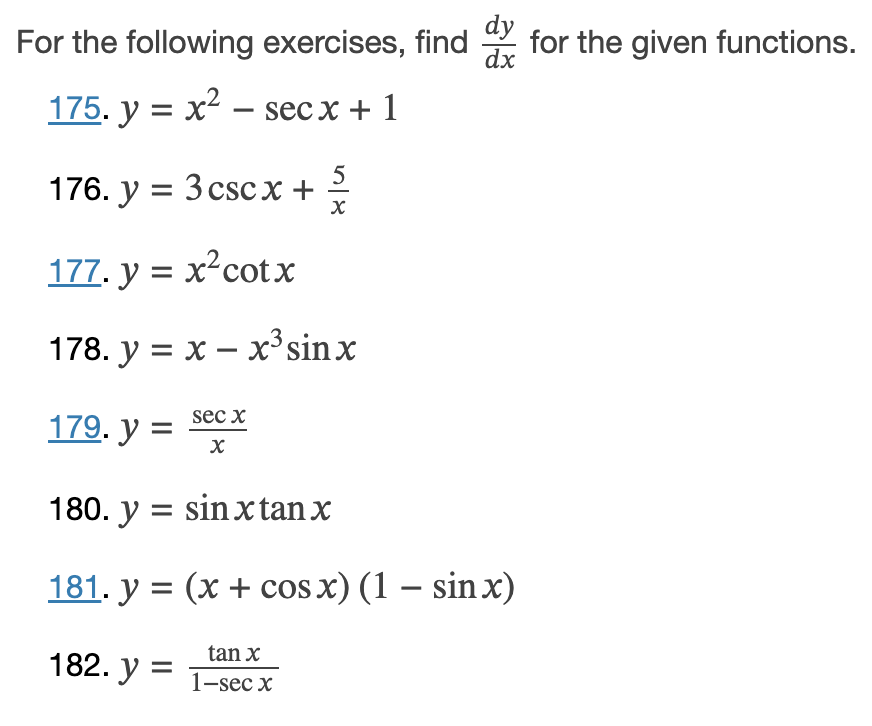 Solved For the following exercises, find dxdy for the given | Chegg.com