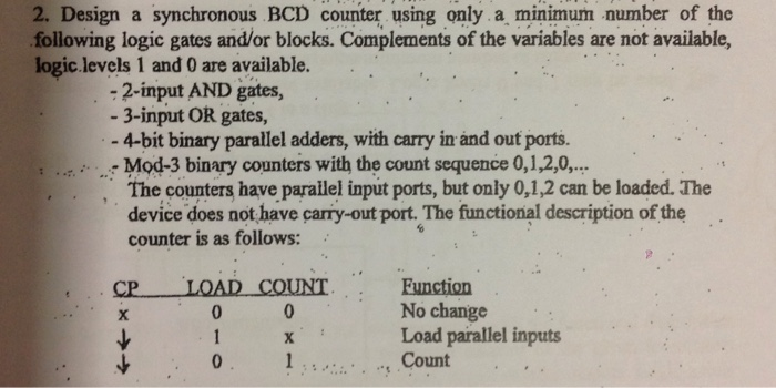 Solved 2. Design a synchronous BCD counter using only a | Chegg.com