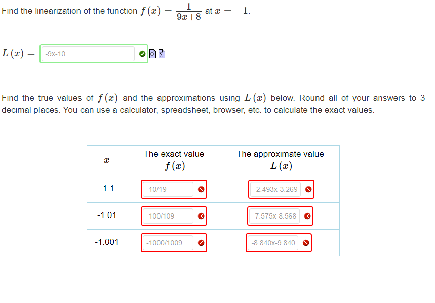 Solved Find the linearization of the function f(x)=9x+81 at | Chegg.com