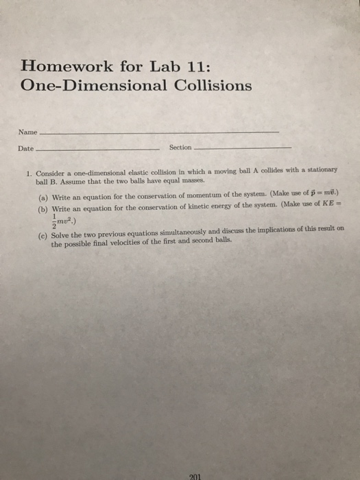 Solved Homework for Lab 11: One-Dimensional Collisions Name | Chegg.com