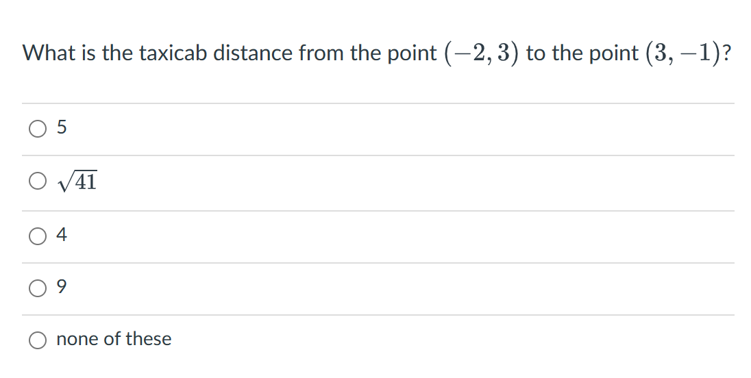Solved What is the taxicab distance from the point (−2,3) to | Chegg.com