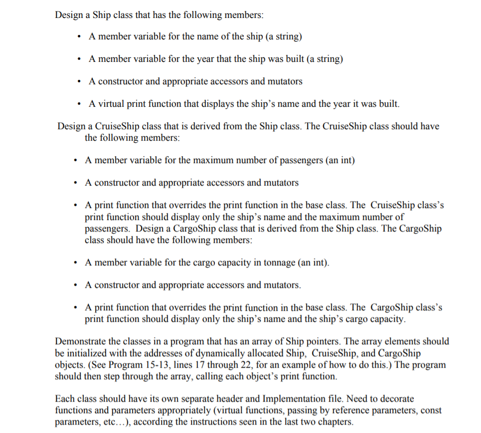 C++ note: MUST have separate header files(.h) | Chegg.com